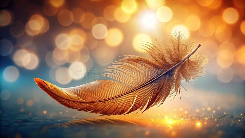 Delicate Brown Feather Drifting in Gentle Light a Peaceful Afternoon Moment Captured in Stunning ...