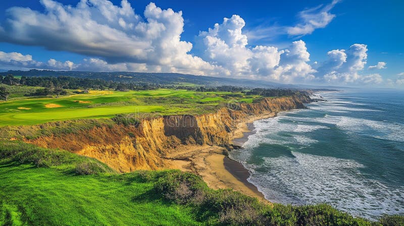 Stunning Coastal Golf Course Landscape with Ocean Views Dramatic Cliffs ...