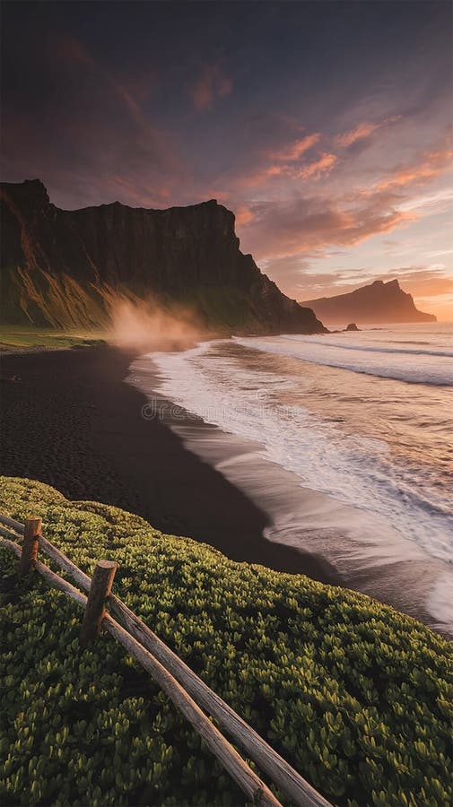 In a Breathtaking Coastal Landscape at Sunset, Dramatic Cliffs Overlook ...