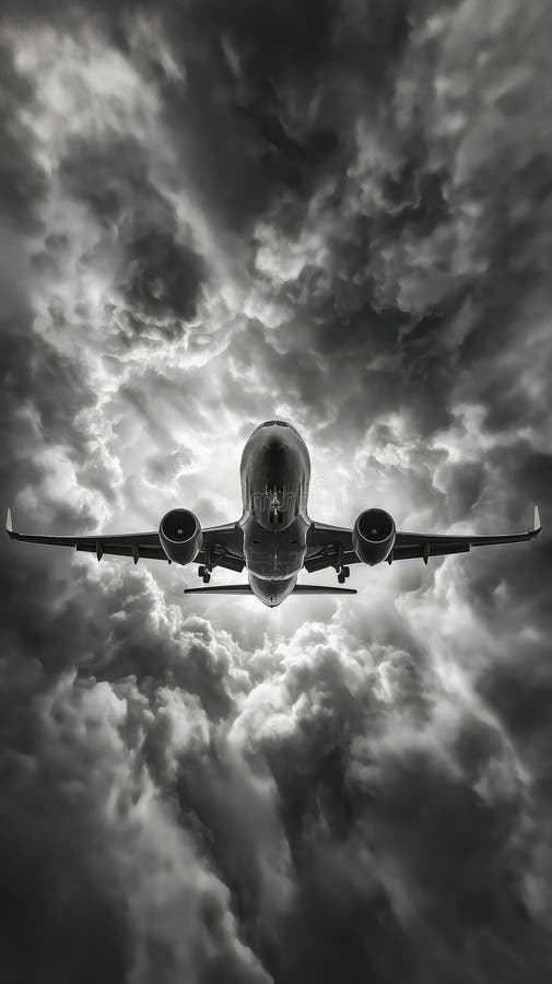 Dramatic Skyward Flight, Aircraft Against Stormy Clouds Stock ...