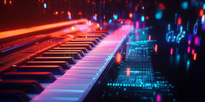 A Breathtaking 3D Abstract Background Featuring a Glowing Neon Piano ...