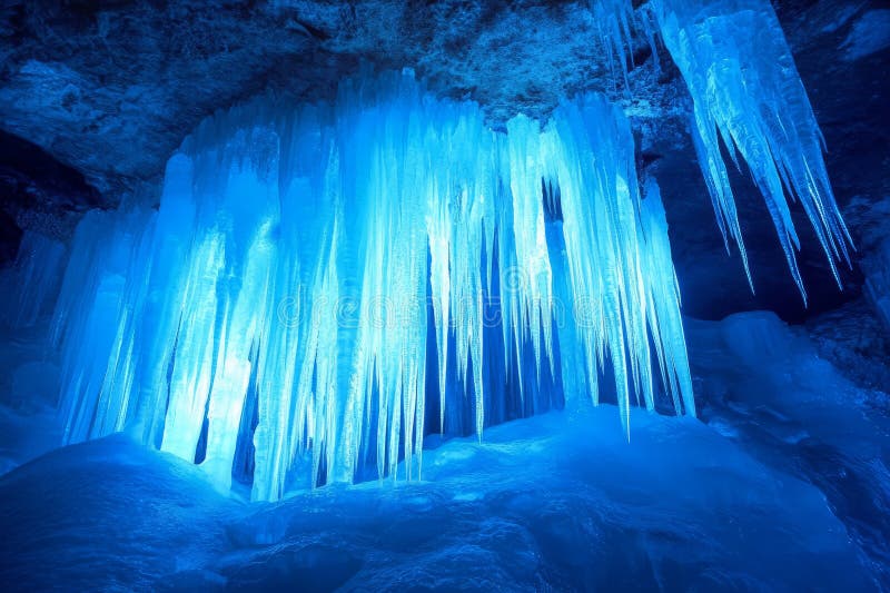 A Breathtaking 3D Background of an Ice Cavern Illuminated by Glowing ...