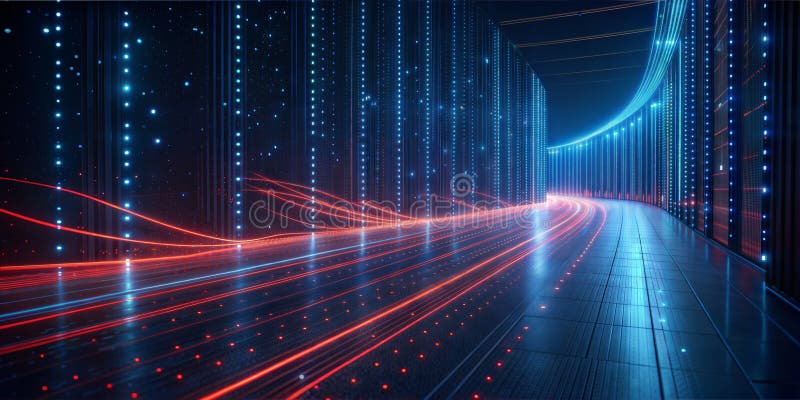 Futuristic Data Center Corridor with High-Speed Data Transmission Stock ...