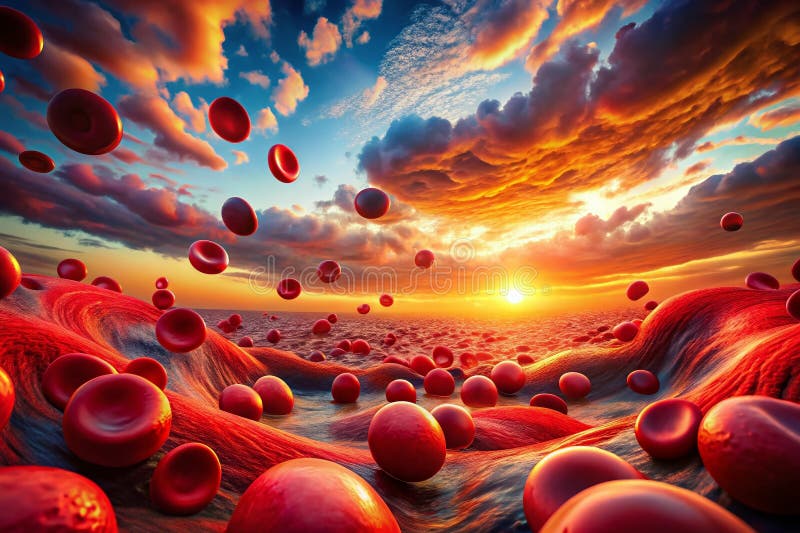 A Breathtaking 3D Rendered Blood Cell Landscape Red Blood Cells Flow ...