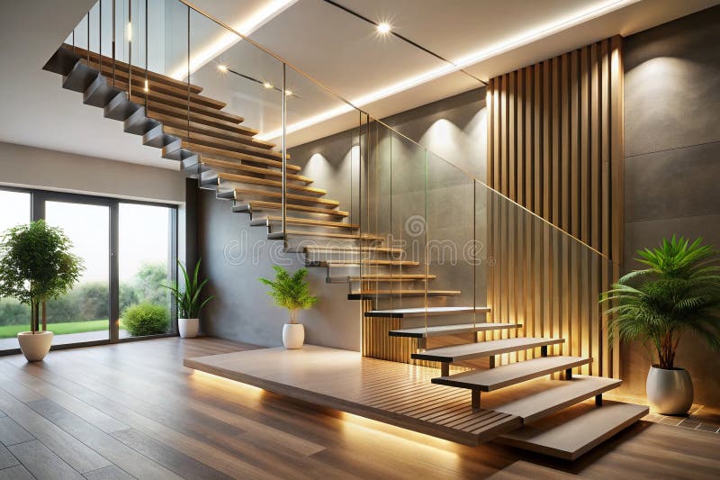 Stunning Floating Staircase in a Modern Minimalist Home a 3D Rendering ...