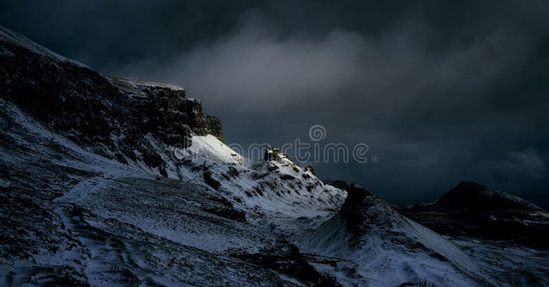 Breathtaking Dark View of a Snowy Hillside in the Highlands Stock Photo ...