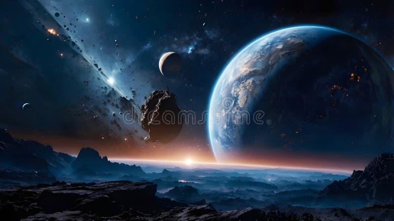 Breathtaking Deep Space Landscape with Planets and Asteroids SKY Stock ...