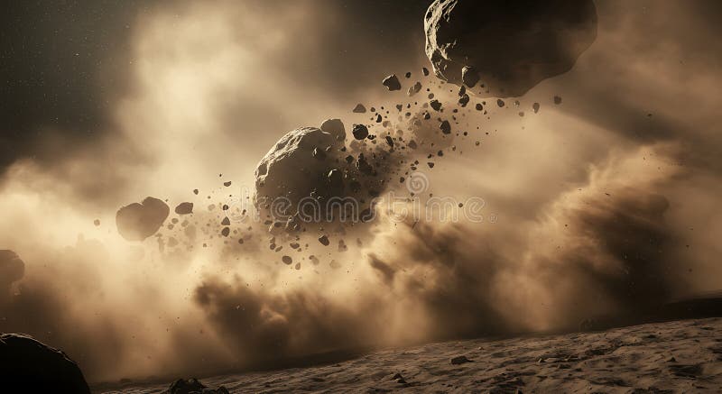 Cosmic Rockfall: Asteroid Collision Stock Illustration - Illustration ...