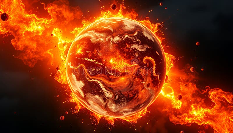 Planet Earth Exploding in Fiery Flames - Sci-Fi Concept Art Stock ...
