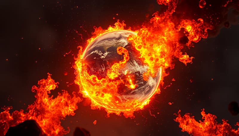 Planet Earth Exploding in Fiery Flames - Sci-Fi Concept Art Stock ...