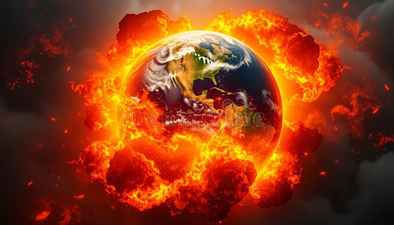 Planet Earth Exploding in Fiery Flames - Sci-Fi Concept Art Stock ...