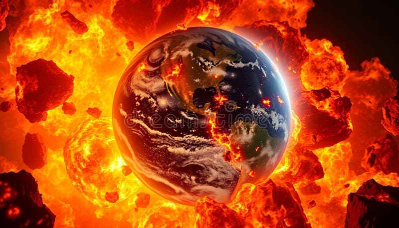 Planet Earth Exploding in Fiery Flames - Sci-Fi Concept Art Stock ...