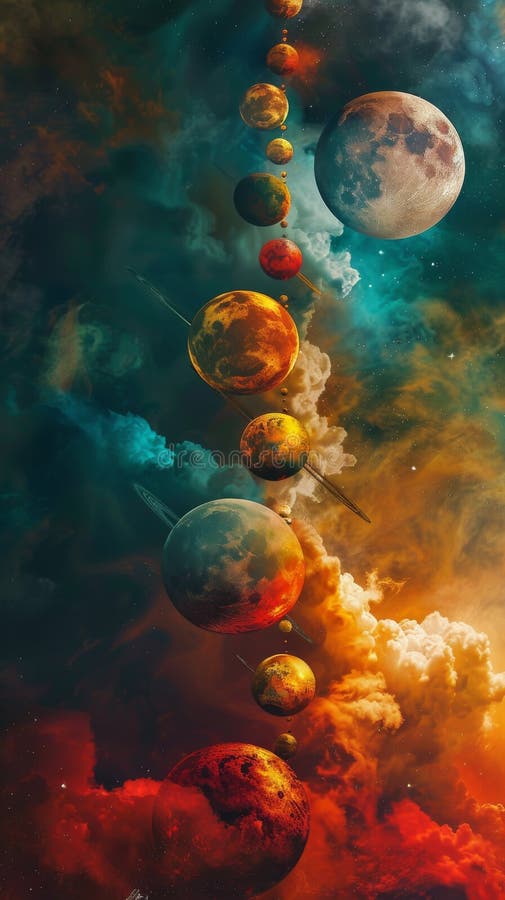 Breathtaking Depiction of Planets Aligned Vertically in a Vibrant ...
