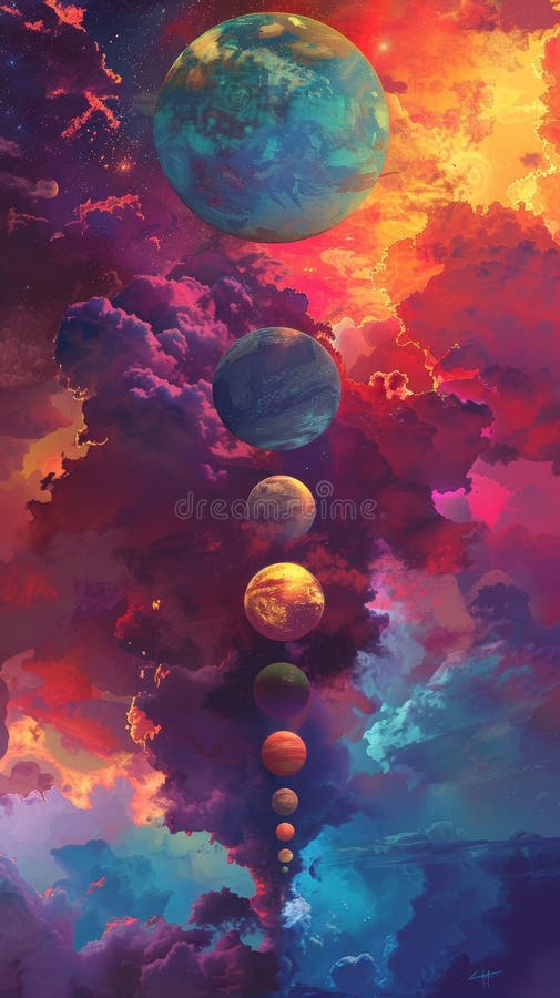 Breathtaking Depiction of Planets Aligned Vertically in a Vibrant ...