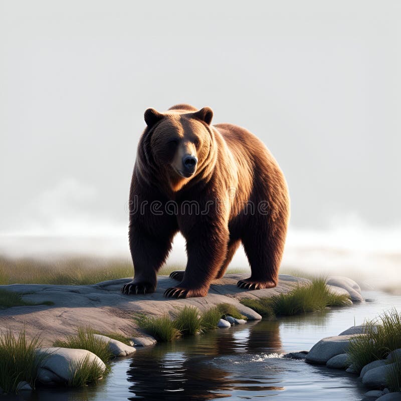 Powerful Bear Running through Water, Forest Background, Wilderness ...