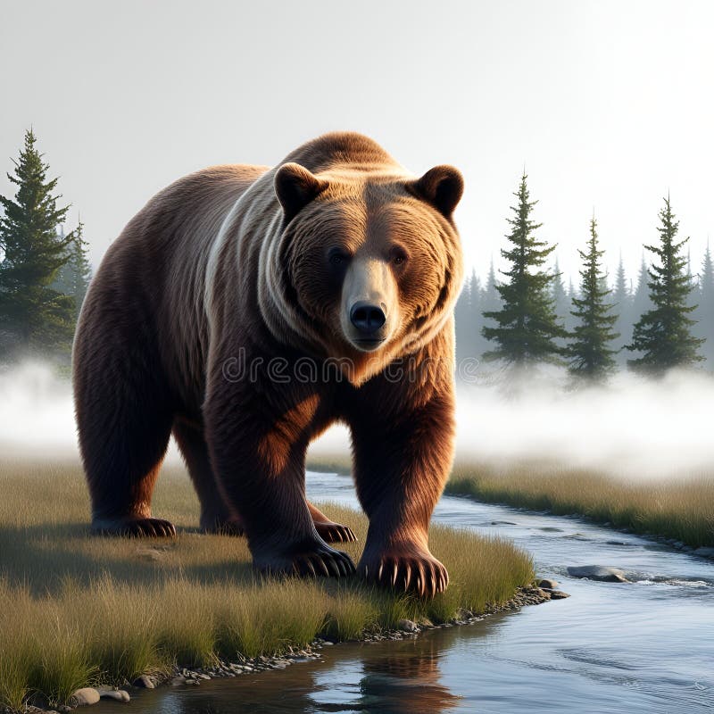 Powerful Bear Standing by a Forest Stream, AI-Generated Artwork ...