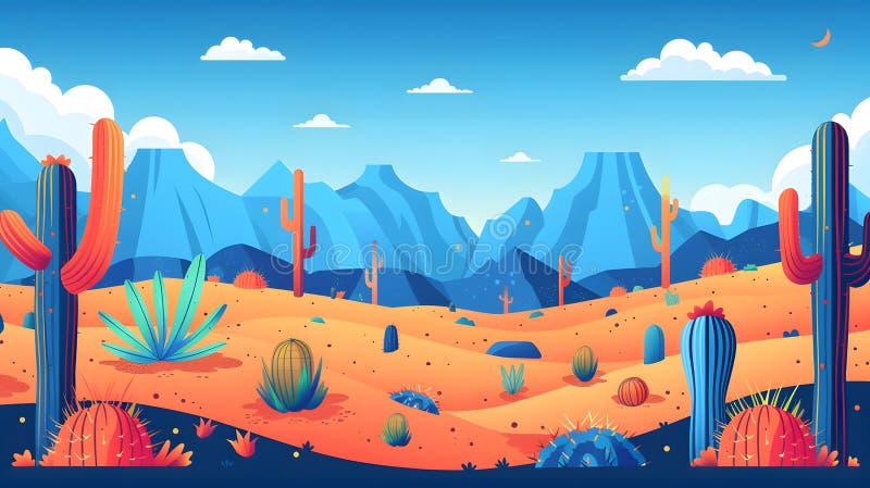 Breathtaking Desert Backdrop: Modern Art of Sandy Terrain and Cacti ...