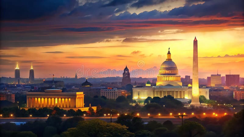 Breathtaking Dusk Panorama of the Washington DC Skyline a Captivating ...