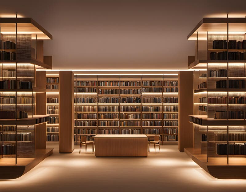A Breathtaking, Empty Bookshelf Stands Tall in a Modern Library ...