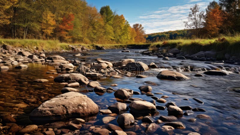 Breathtaking Fall Landscape: Bog Stream in a Forest Stock Illustration ...
