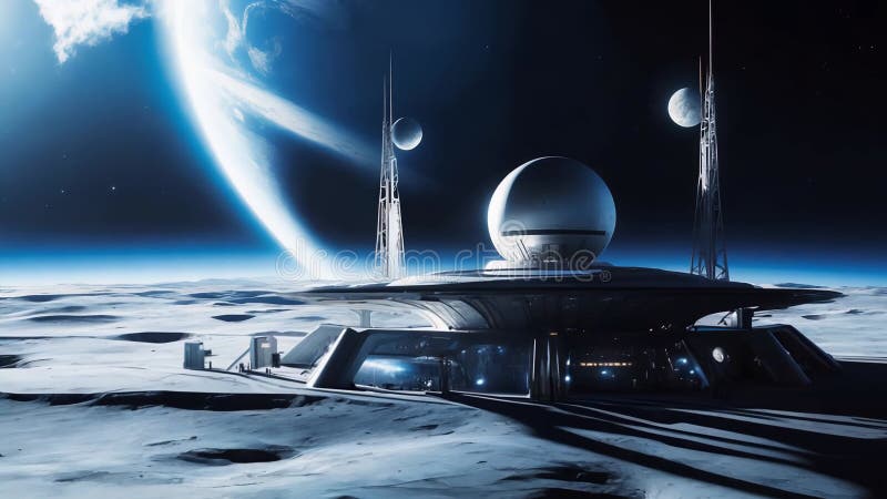 Futuristic Space Base on the Moon with Planets in the Background Stock ...