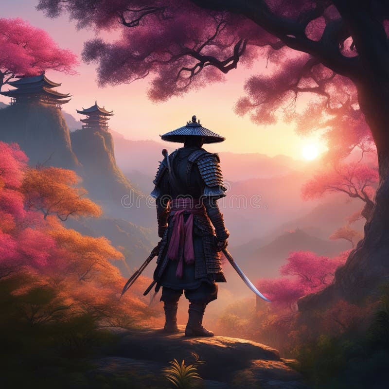 Samurai at Dawn: a Gradient Masterpiece Stock Illustration ...