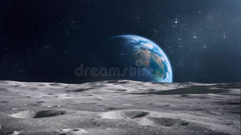 Moon Surface on the Space with Sparkling Stars Stock Illustration ...