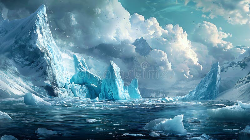 Breathtaking Icy Landscape Featuring Floating Icebergs and Dramatic ...