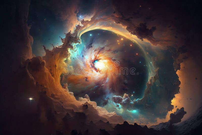 A Breathtaking Illustration of a Space Nebula Surrounded by Galactic ...