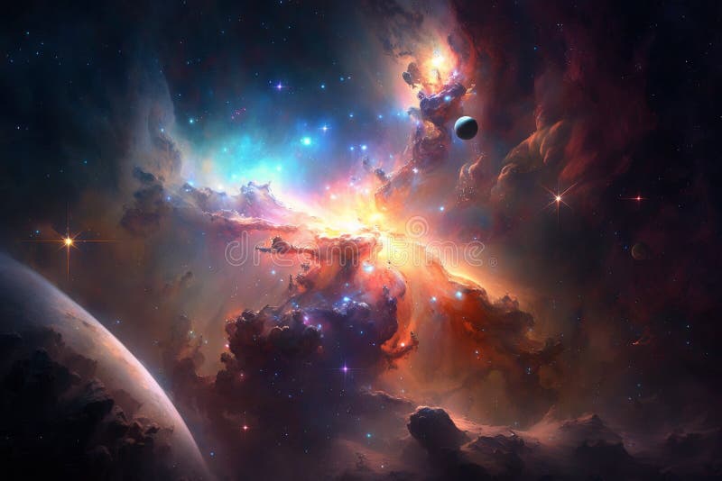 A Breathtaking Illustration of a Space Nebula Surrounded by Galactic ...
