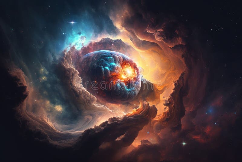 A Breathtaking Illustration of a Space Nebula Surrounded by Galactic ...
