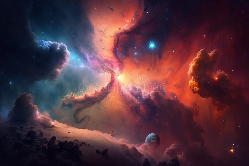 A Breathtaking Illustration of a Space Nebula Surrounded by Galactic ...