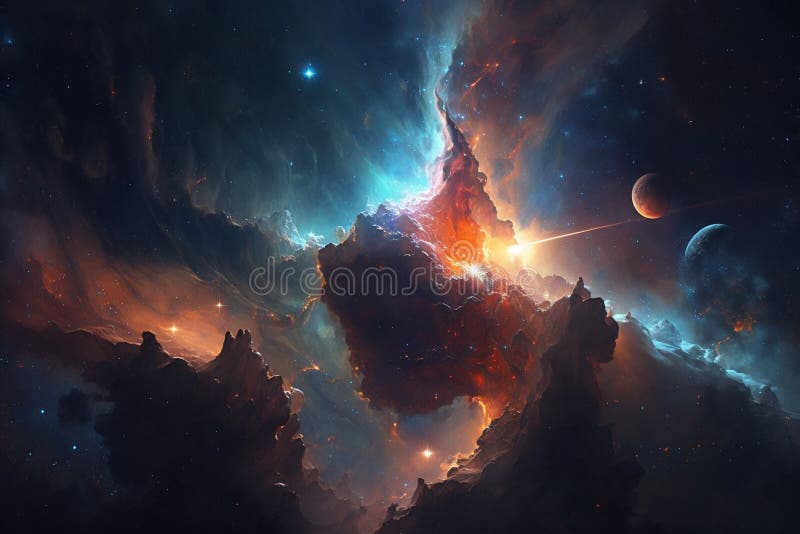 A Breathtaking Illustration of a Space Nebula Surrounded by Galactic ...