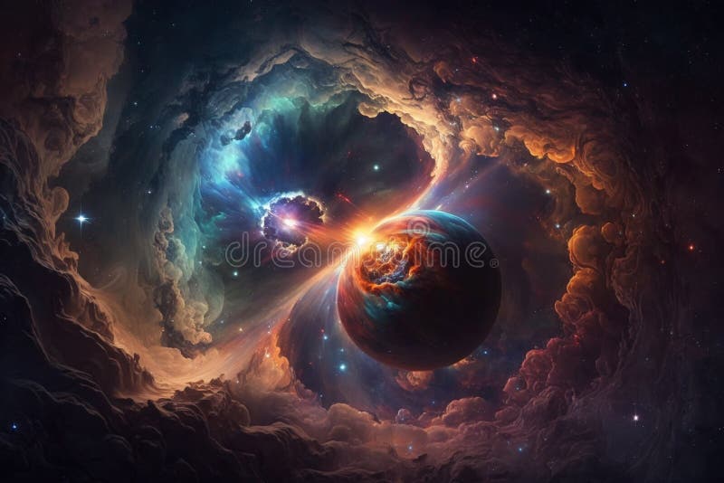 A Breathtaking Illustration of a Space Nebula Surrounded by Galactic ...