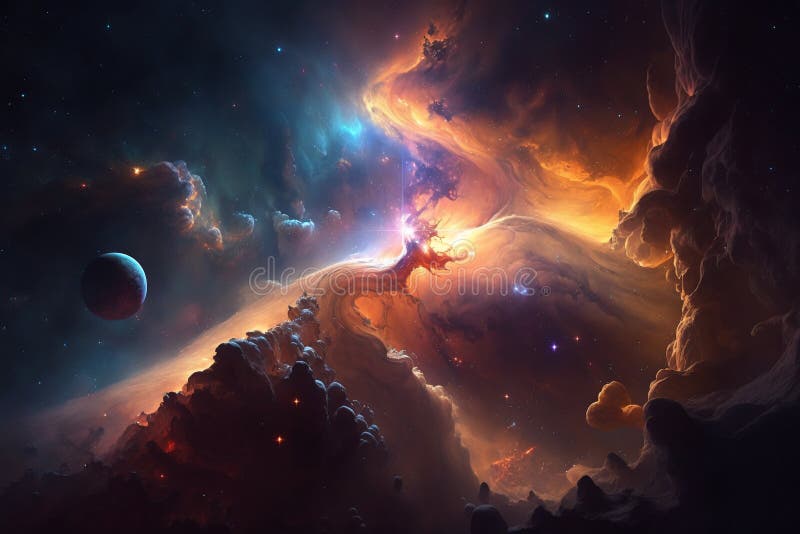 A Breathtaking Illustration of a Space Nebula Surrounded by Galactic ...