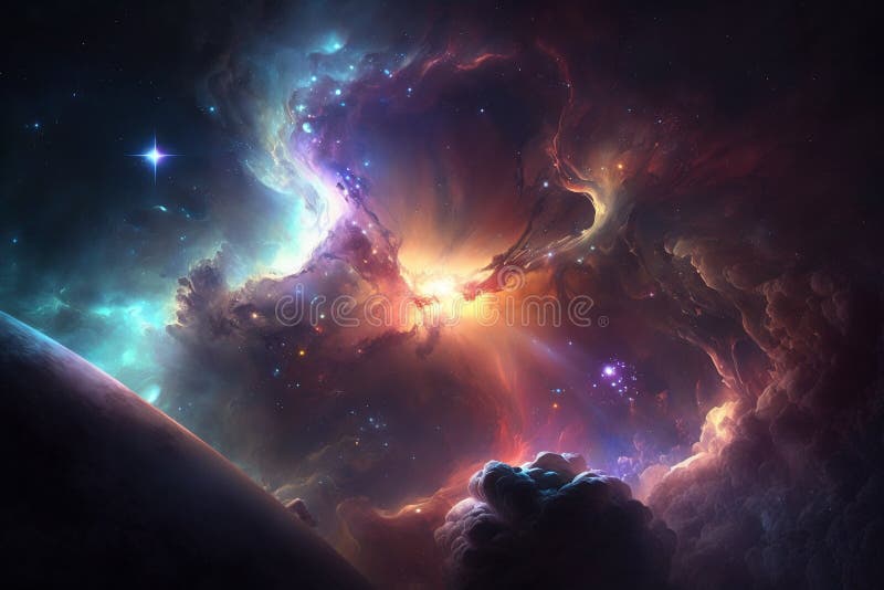 A Breathtaking Illustration of a Space Nebula Surrounded by Galactic ...
