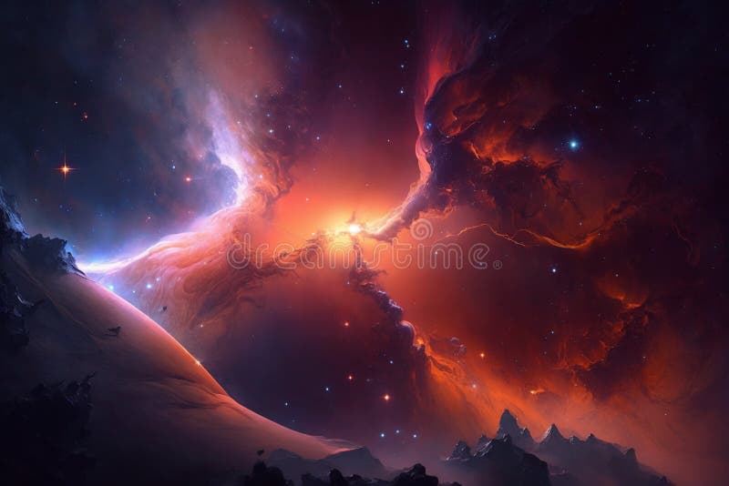 A Breathtaking Illustration of a Space Nebula Surrounded by Galactic ...