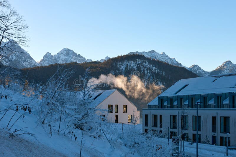 Alpine Architecture Bathed in Radiant Morning Golden Hour Light ...