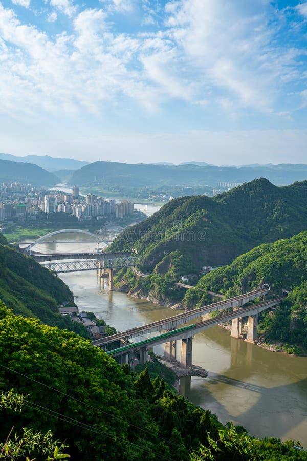 China High-speed Rail and Eight Bridges between Wentang Gorge and ...