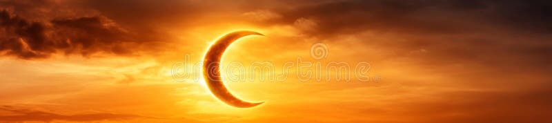 A Crescent-shaped Solar Eclipse Glowing in the Sky during Sunset Stock ...
