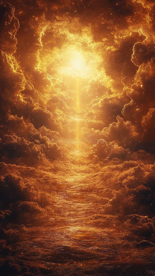 Golden Celestial Pathway Divine Light through Heavenly Cloudscape Stock ...