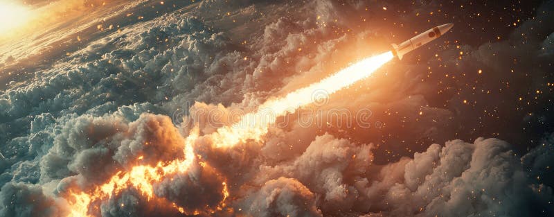 Rocket Launch through Fiery Cloudscape Stock Illustration ...