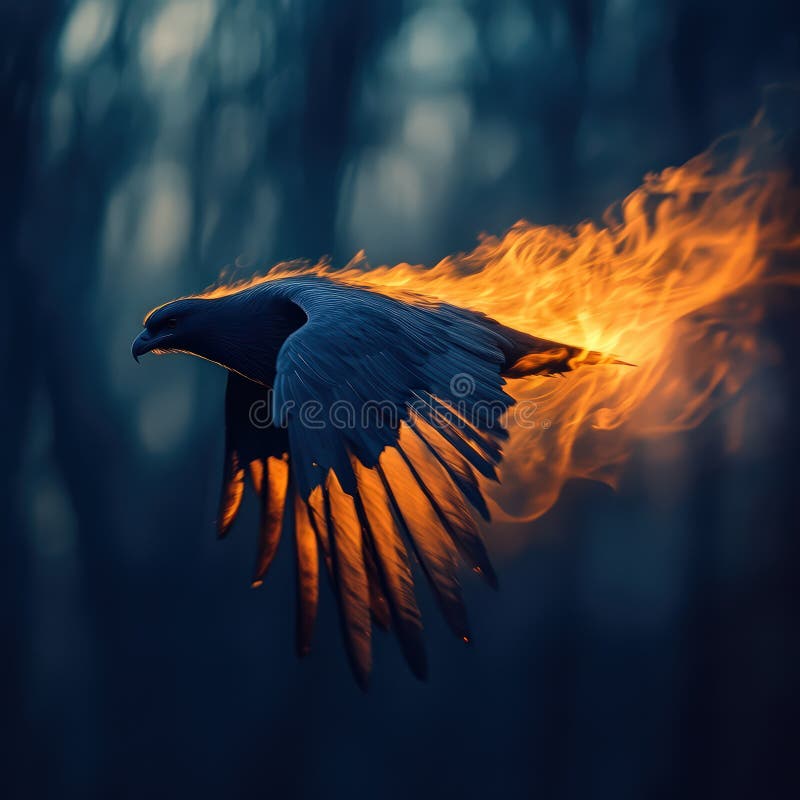 Majestic Eagle in Flight Surrounded by Fiery Flames at Sunset Stock Illustration - Illustration ...