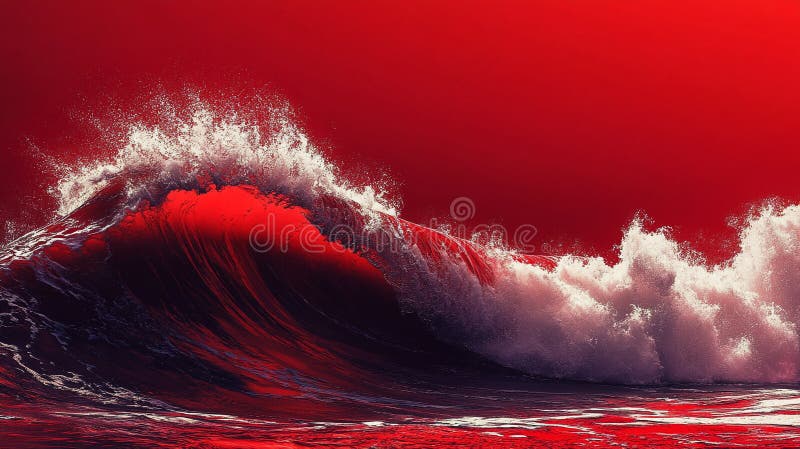 Dramatic Red Ocean Wave Crashing Surf Water Power Nature Background ...