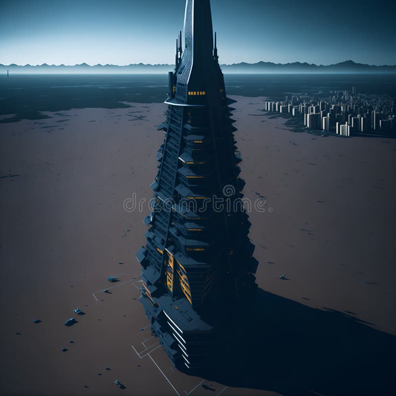A Colossal Tower Reaching the Edge of the Atmosphere - Created with ...