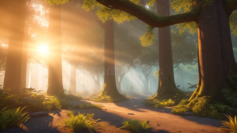 A Breathtaking Image of a Path in a Forest with Sun Shining through the ...