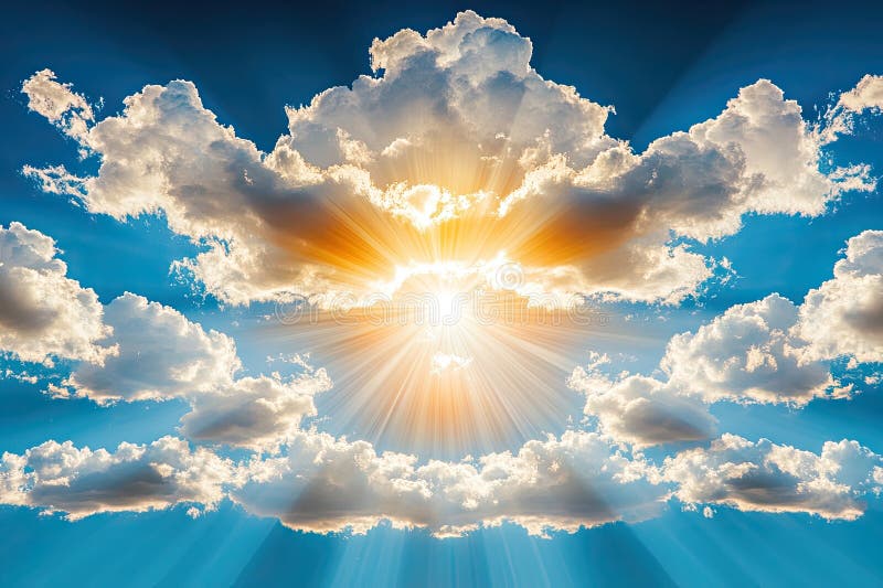 Heavenly Sunburst through Clouds Stock Illustration - Illustration of ...