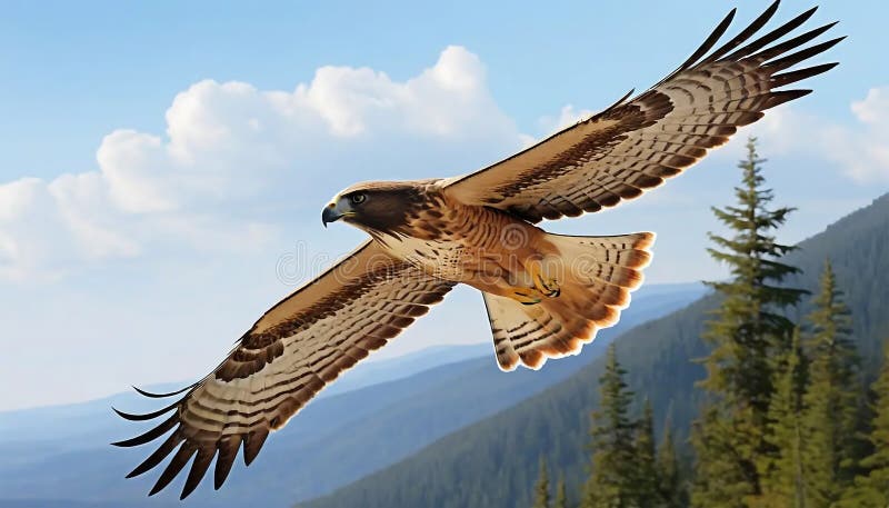 Majestic Red-tailed Hawk Soaring Over Mountain Range - Wildlife ...