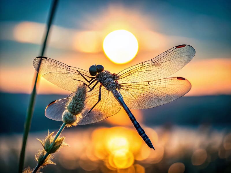 Graceful Dragonfly Silhouette a Stunning Backlit Portrait of Natures ...