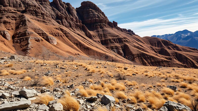 Arid Mountain Landscape in the Andes: Dry Grass, Rocks, and Red Clay ...